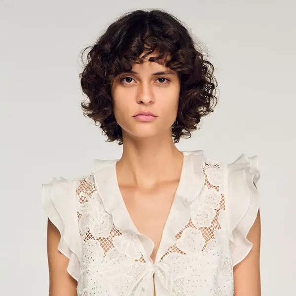 Sandro Guipure Lace Crop Top