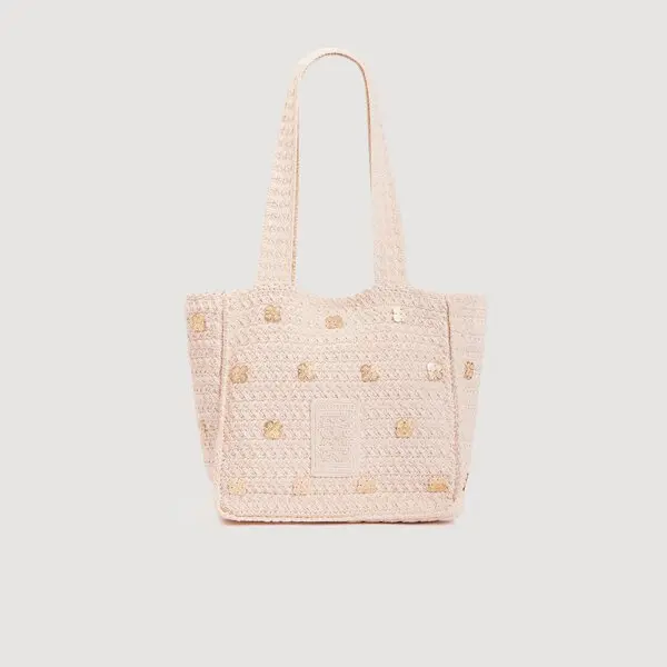 Sandro Crochet Tote Bag With Charms - Ecru