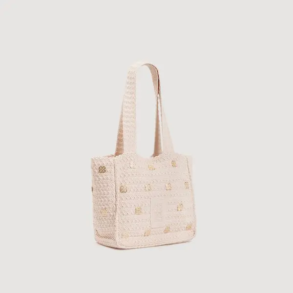 Sandro Crochet Tote Bag With Charms - Ecru