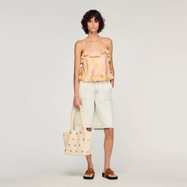 Sandro Crochet Tote Bag With Charms