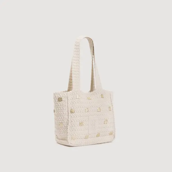 Sandro Crochet Tote Bag With Charms
