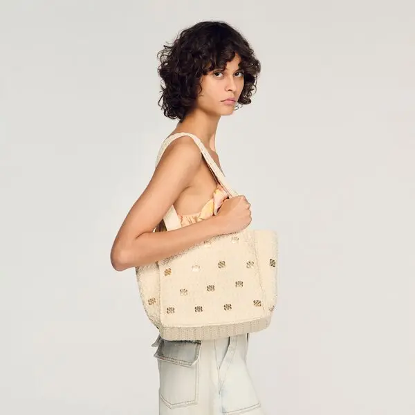 Sandro Crochet Tote Bag With Charms