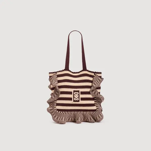 Sandro Striped Crochet Bag - Ecru / Brown