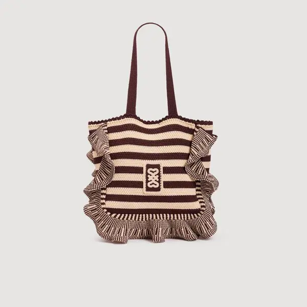 Sandro Striped Crochet Bag - Ecru / Brown