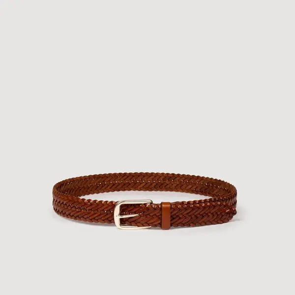 Sandro Braided Leather Belt - Camel