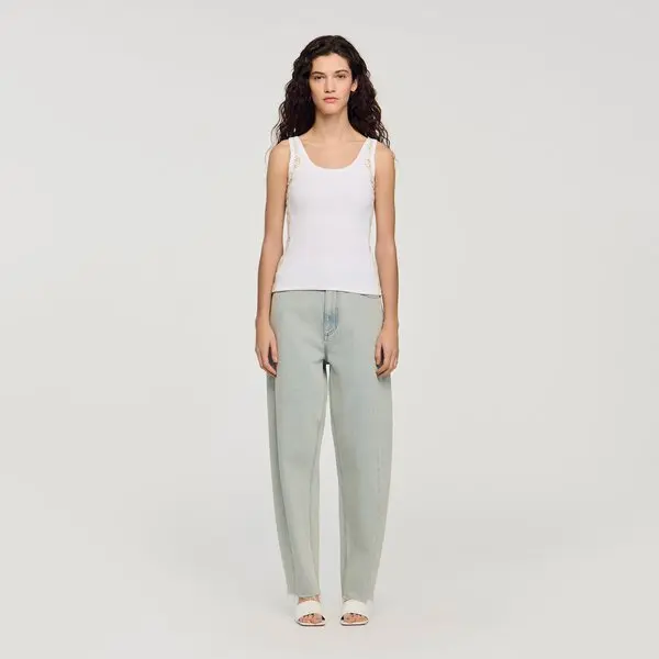 Sandro Cotton Vest Top With Lace - White