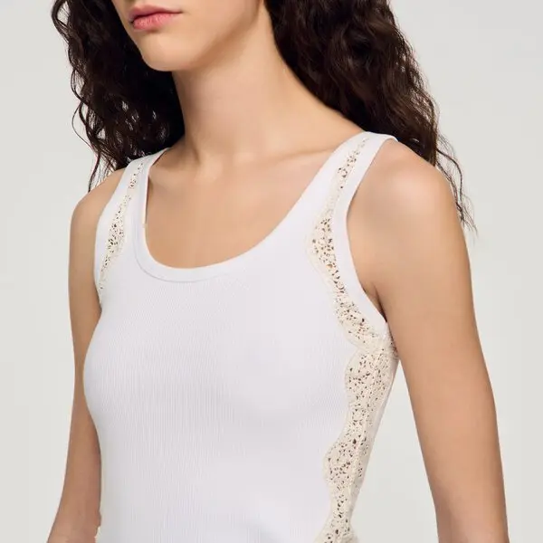 Sandro Cotton Vest Top With Lace - White