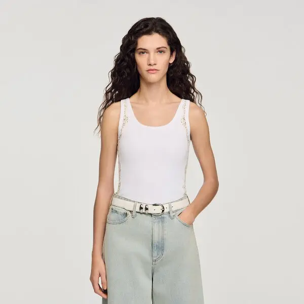Sandro Cotton Vest Top With Lace - White