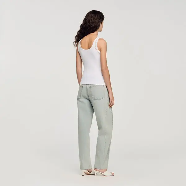 Sandro Cotton Vest Top With Lace - White