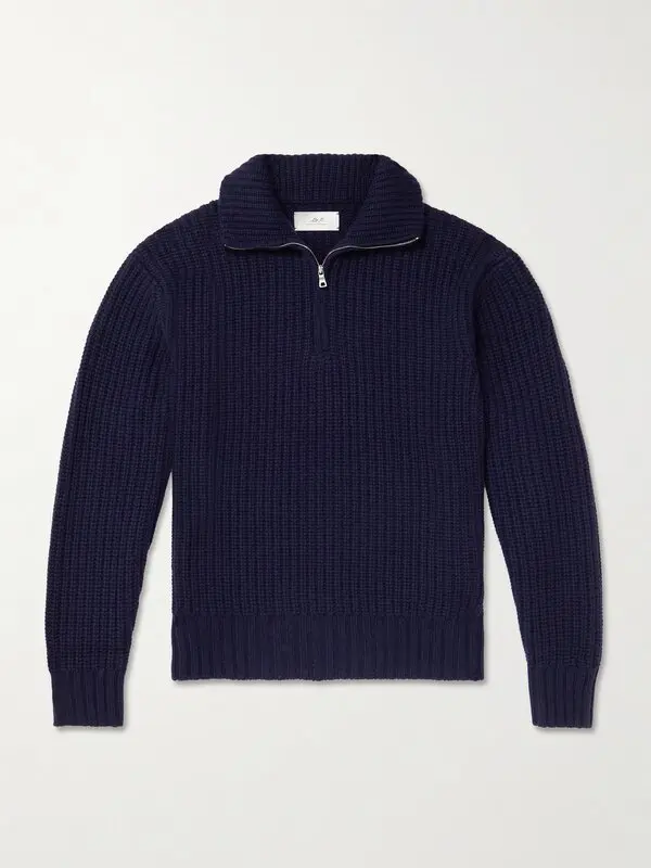 Mr P. Ribbed Wool And Cashmere-blend Half-zip Sweater