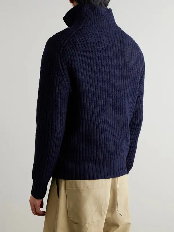Mr P. Ribbed Wool And Cashmere-blend Half-zip Sweater