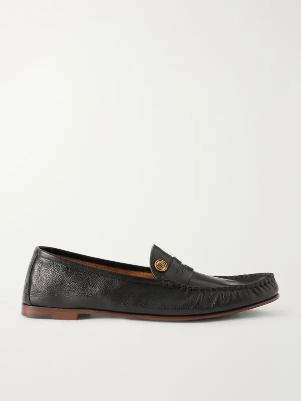 Versace Logo-embellished Leather Penny Loafers - Black