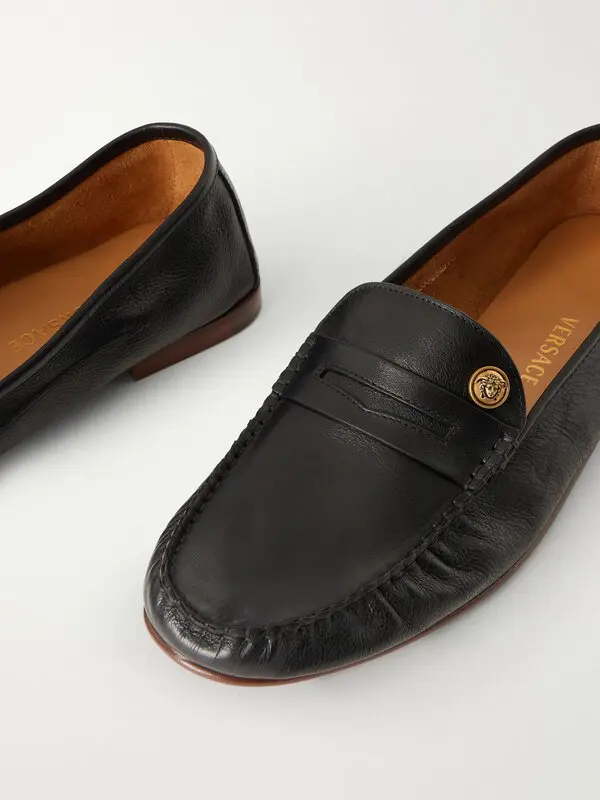 Versace Logo-embellished Leather Penny Loafers - Black