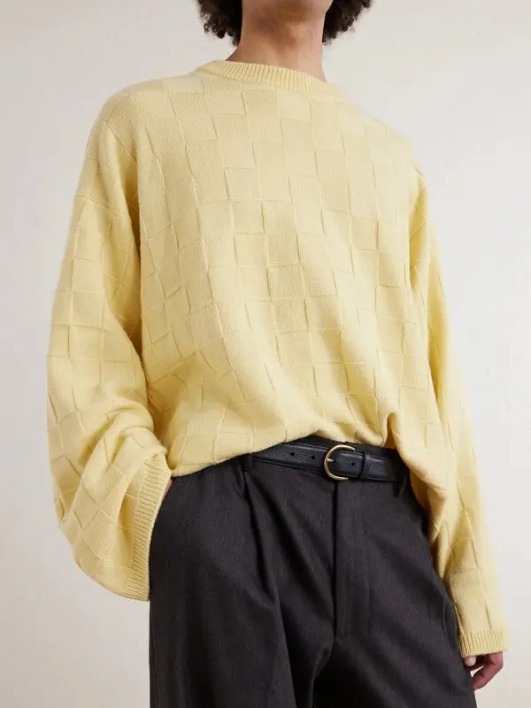 THE ELDER STATESMAN Culver Checked Cashmere Sweater - Yellow