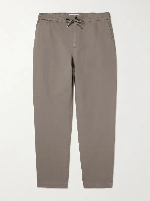Mr P. Straight-leg Cotton And Linen-blend Twill Drawstring Trousers - Brown