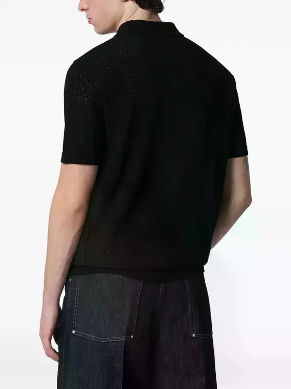 ROBERTO COLLINA Perforated-knit Polo Shirt - Black