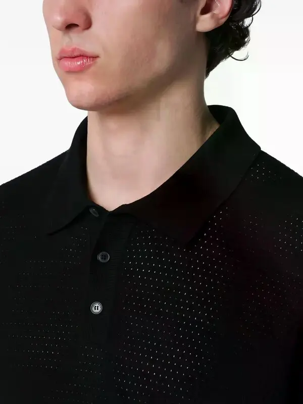 ROBERTO COLLINA Perforated-knit Polo Shirt - Black