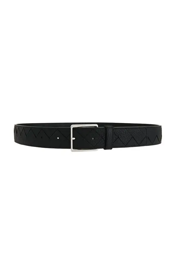 Bottega Veneta Intrecciato 3.5 Cm Belt - Black & Silver