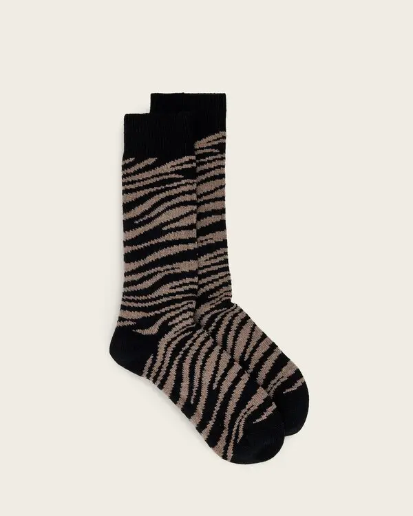 ALLSAINTS Zebra Patterned Boot Socks - Black/pine Brown