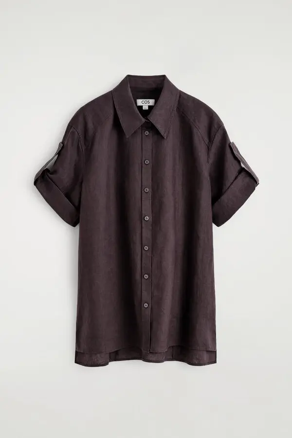 Cos Folded-sleeve Linen Shirt - Red