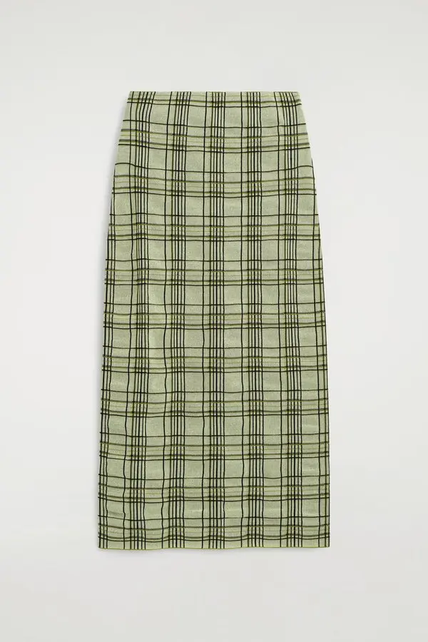 Cos Checked Cotton-jacquard Midi Skirt - Green