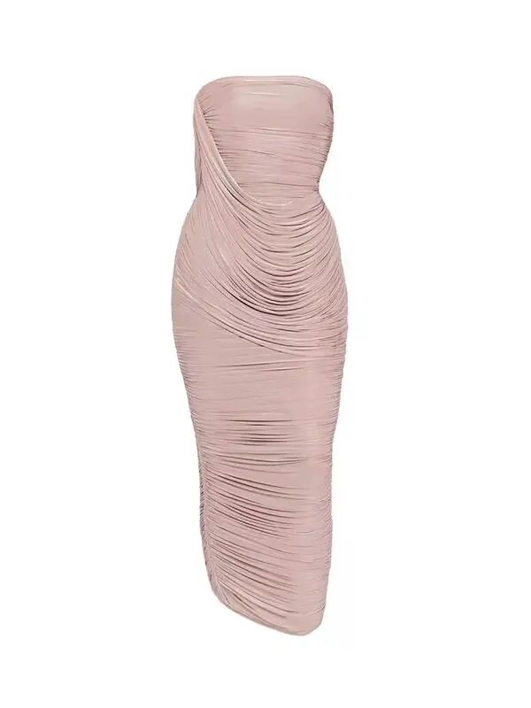 Alex Perry Gathered Strapless Midi Dress - Pink