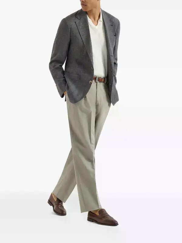 Brunello Cucinelli Cotton And Linen Panama Trousers With Pleat