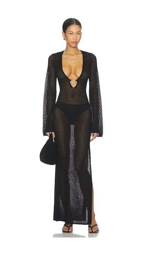 Bardot Bryn Crochet Maxi Dress - Black