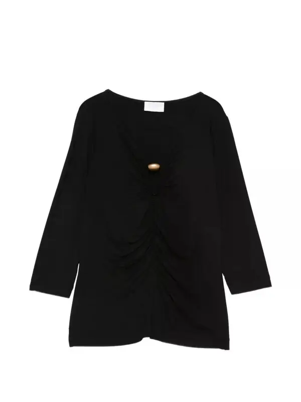 CLIPS V-neck Gathered T-shirt - Black