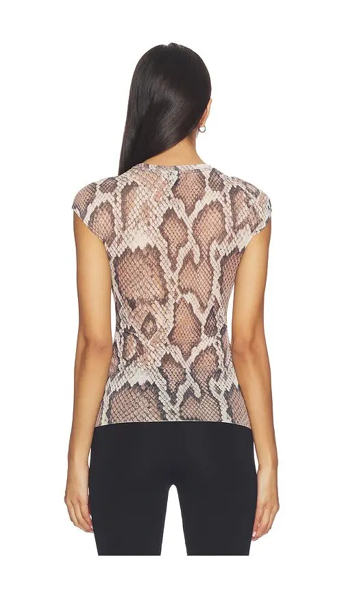AFRM Nina Mesh Top With Snake Print - Beige