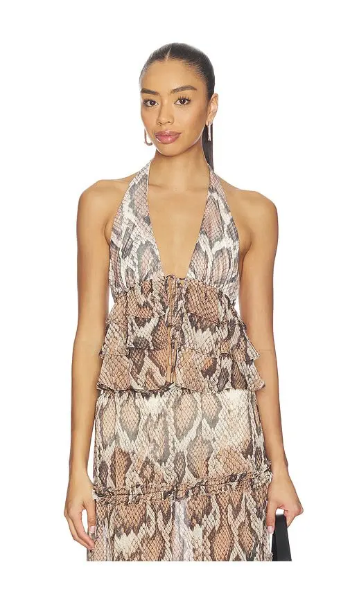 AFRM Tiered Plunge Neck Halter Top - Tan