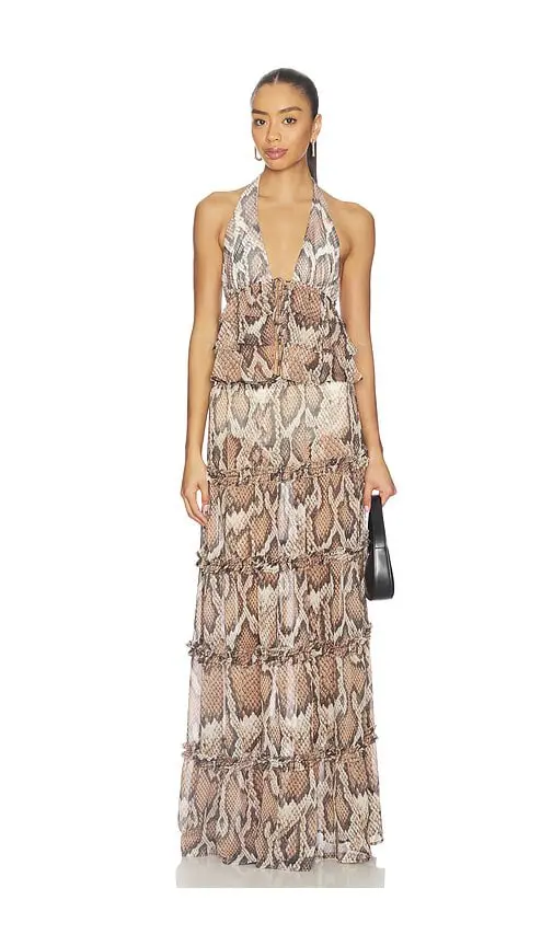 AFRM Tiered Plunge Neck Halter Top - Tan