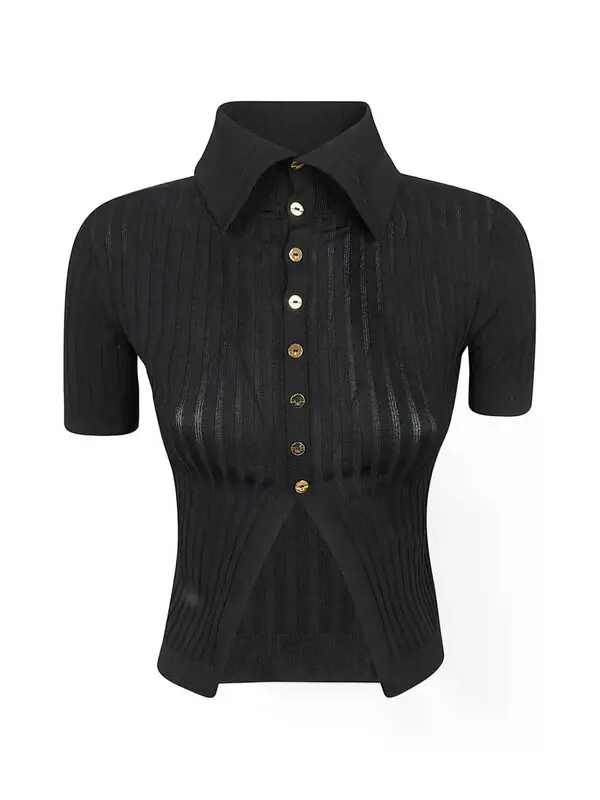 Elisabetta Franchi Sheer Knit Polo Top - Black