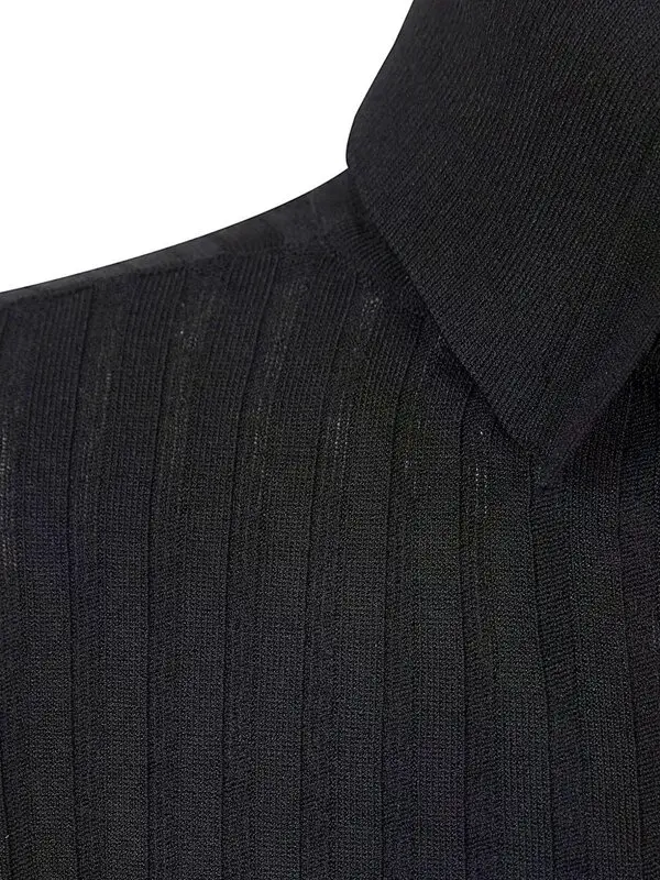 Elisabetta Franchi Sheer Knit Polo Top - Black