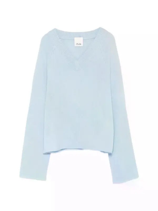 ALLUDE V-neck Long Sleeve Sweater - Blue