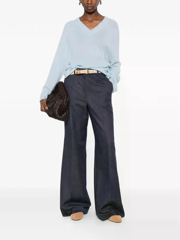 ALLUDE V-neck Long Sleeve Sweater - Blue