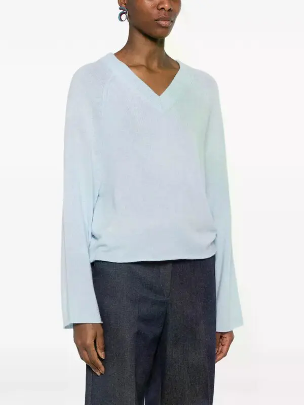 ALLUDE V-neck Long Sleeve Sweater - Blue