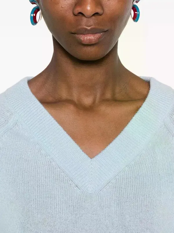 ALLUDE V-neck Long Sleeve Sweater - Blue