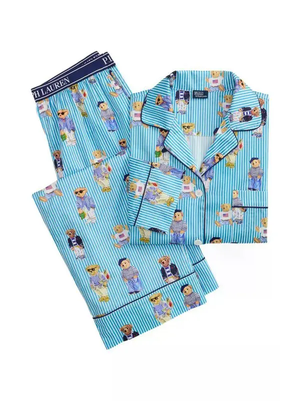 Polo Ralph Lauren Madison Striped Polo Bear Pajamas Set - Blue