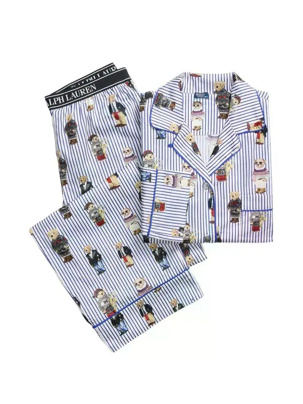 Polo Ralph Lauren Striped Bear-print Pajamas Set - White