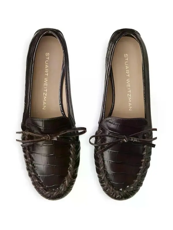 STUART WEITZMAN Bow Embossed Loafers - Brown
