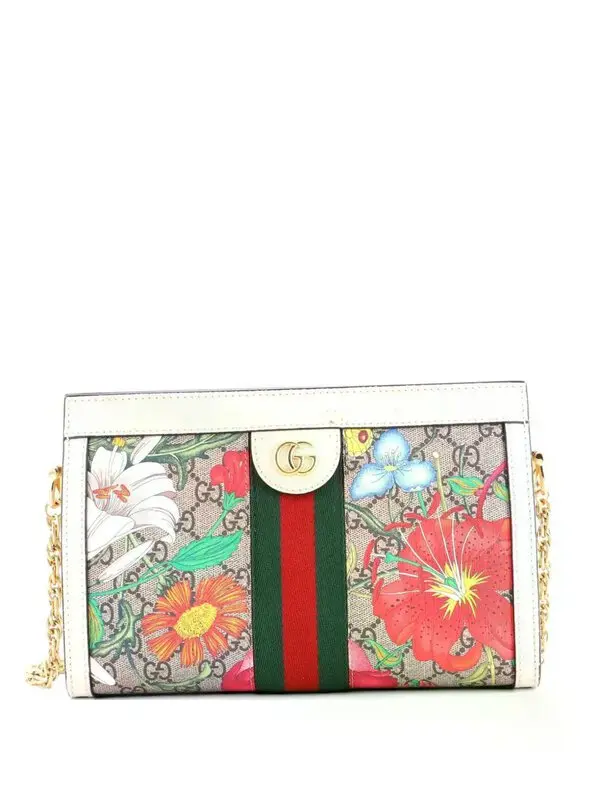 Gucci Ophidia Chain Shoulder Bag Flora Gg Coated Canvas Small - Brown