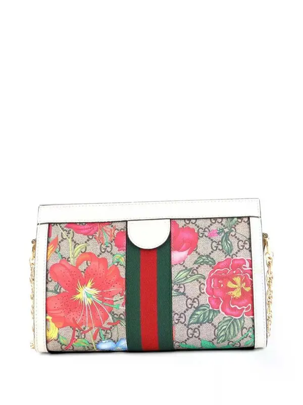 Gucci Ophidia Chain Shoulder Bag Flora Gg Coated Canvas Small - Brown