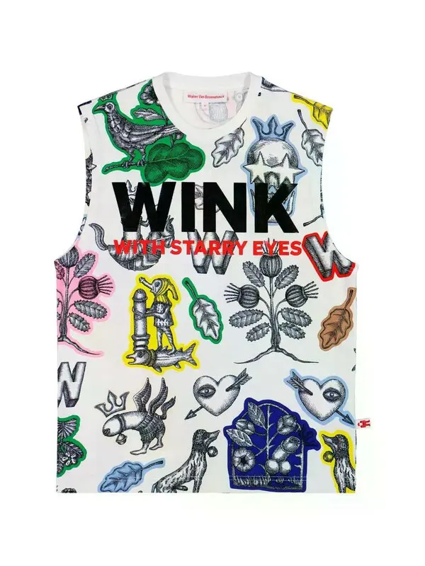 WALTER VAN BEIRENDONCK Crown Print Sleeveless Top - White