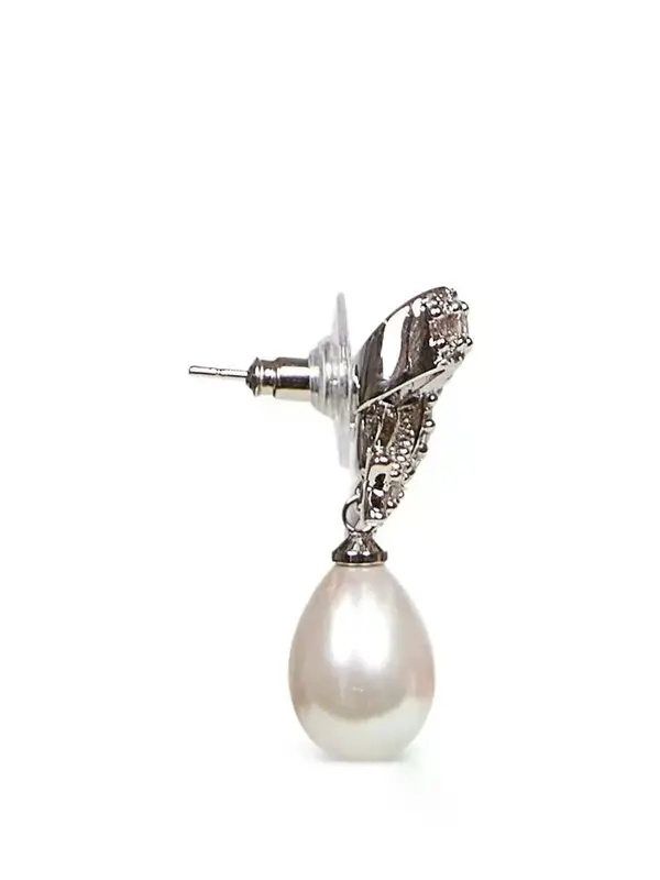 SELF-PORTRAIT Bow Crystal Drop Earrings - Silver