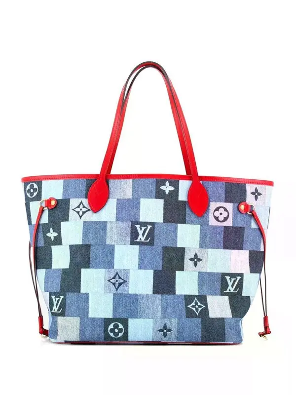 LOUIS VUITTON Neverfull Damier And Monogram Patchwork Denim Mm Tote Bag