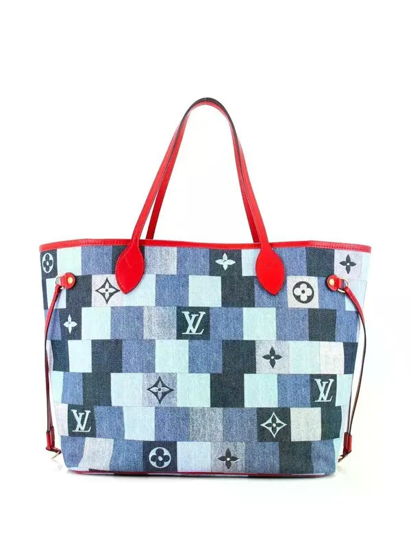 LOUIS VUITTON Neverfull Damier And Monogram Patchwork Denim Mm Tote Bag