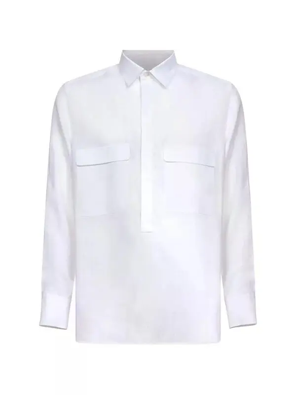 D4.0 Button Placket Patch Pockets Polo Shirt - White