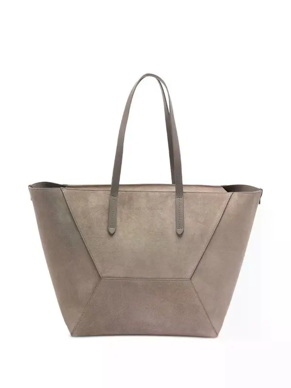 Brunello Cucinelli Leather Tote Bag With Detachable Pouch - Grey