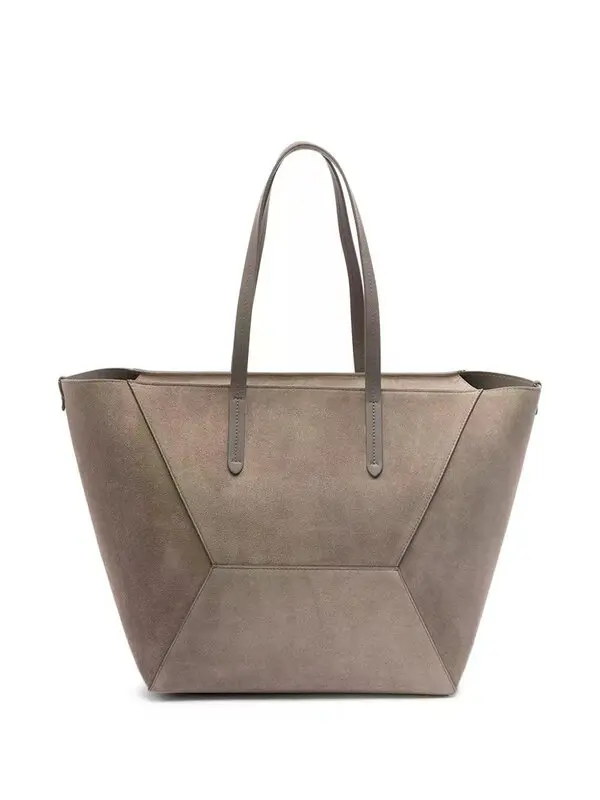 Brunello Cucinelli Leather Tote Bag With Detachable Pouch - Grey